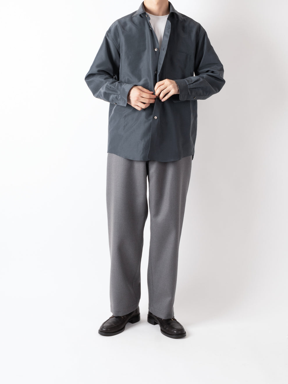 BRAZIL SILK/COTTON LONG SLEEVE SHIRTS｜BLUE GRAY – Cornier