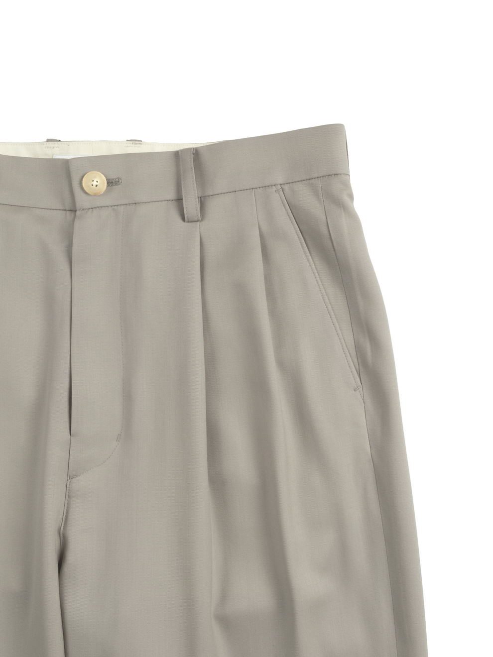 Super130's WORSTED WOOL LIGHT GABARDINE WIDE PANTS｜DUSTY BEIGE – Cornier